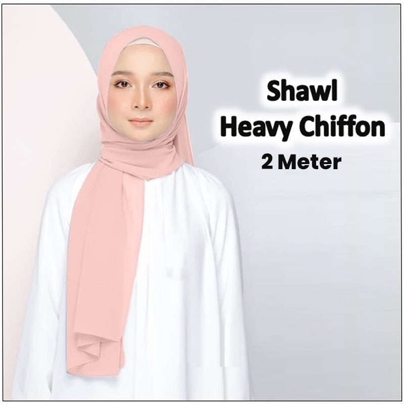 SHAWL CHIFFON KEKNIS PLAIN (HEAVY CHIFFON) 2meter good quality material ...