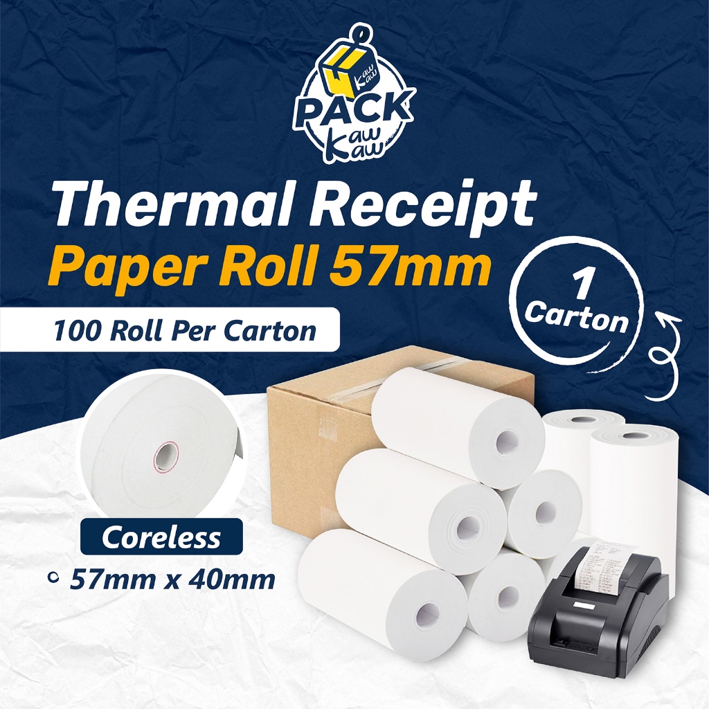 Carton 57*40mm Thermal Paper Coreless Thermal Receipt Paper Roll POS ...