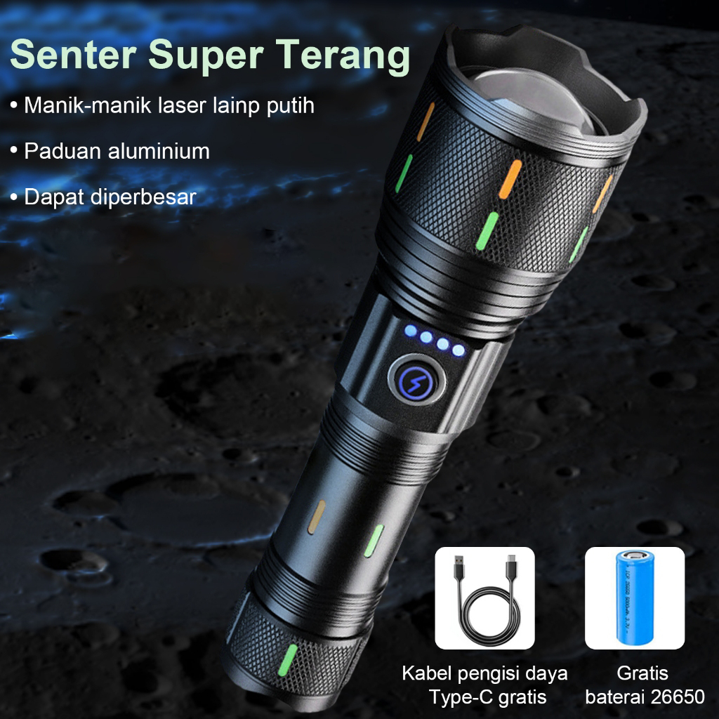 LED Lampu Suluh Terang Jarak Jauh Laser Lampu Suluh Zoomable Super ...