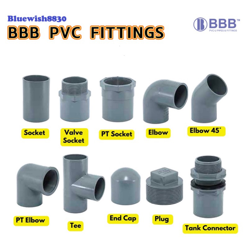 PVC Fittings BBB [ 3/4" / 20 MM ] BINA PVC Pipe Fittings/ PVC Connector/Paip Sambung /Elbow Tee ...