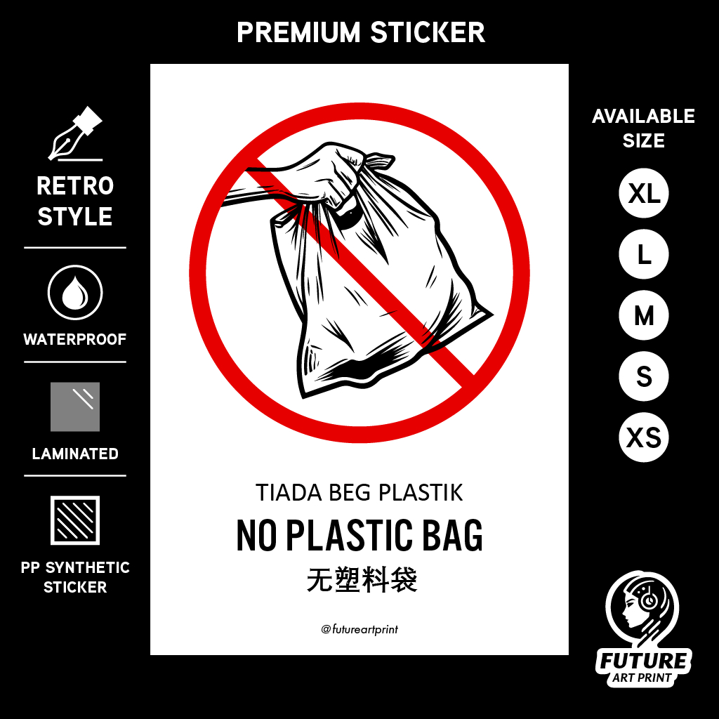 No Plastic Bag. Tiada Beg Plastik. 无塑料袋. Sticker Sign Notice Signage ...