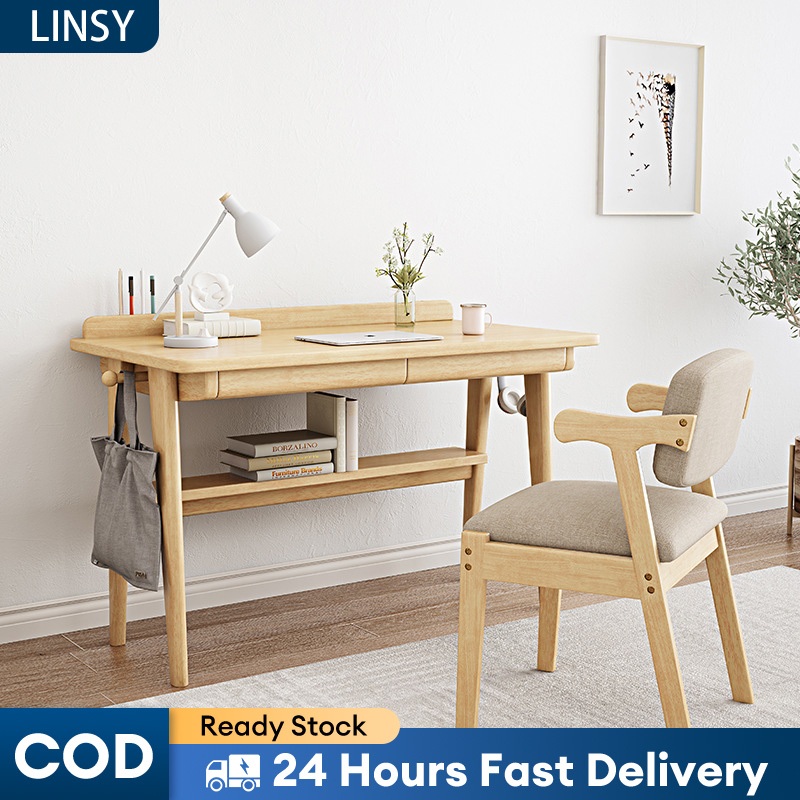 Linsy Solid Wood Study Desk With Drawer Home Office Table Study Table ...