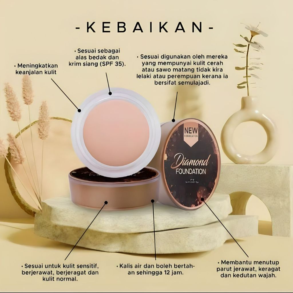 🍀Dherbs Diamond Foundation SPF 35 Gold Series 15G | Shopee Malaysia