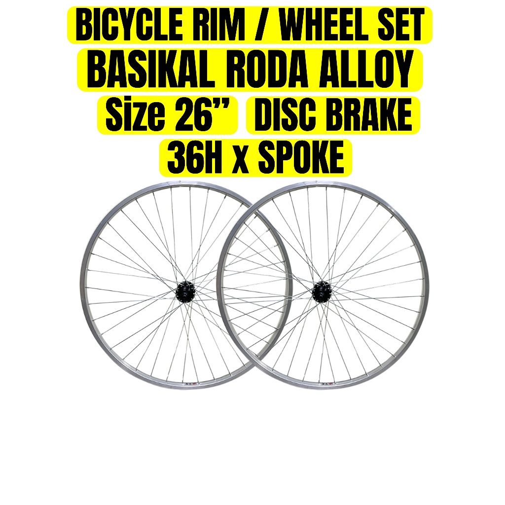 BICYCLE ALLOY ALUMINIUM WHEEL SET RIM RODA ALOI BASIKAL SIZE 26" INCI ...
