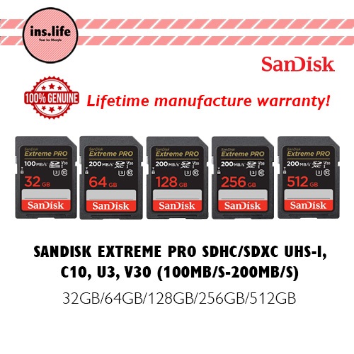 (Genuine) SanDisk EXTREME PRO SDHC/SDXC UHS-I, C10, U3, V30 (100MB/S-200MB/S) | Shopee Malaysia