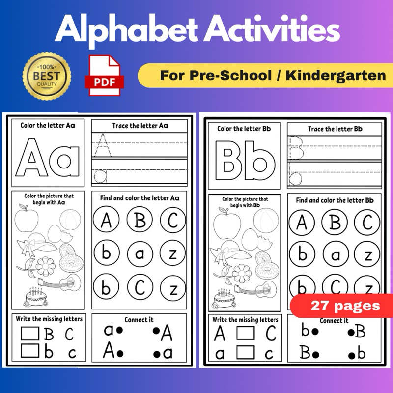 PDF PRINTABLE Worksheet for Preschool Kindergarten Alphabet ABC Kids ...