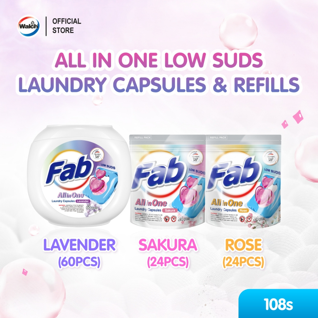 [All in One Fab BUNDLE] Fab LOW SUDS Laundry Capsules Lavender 60's ...