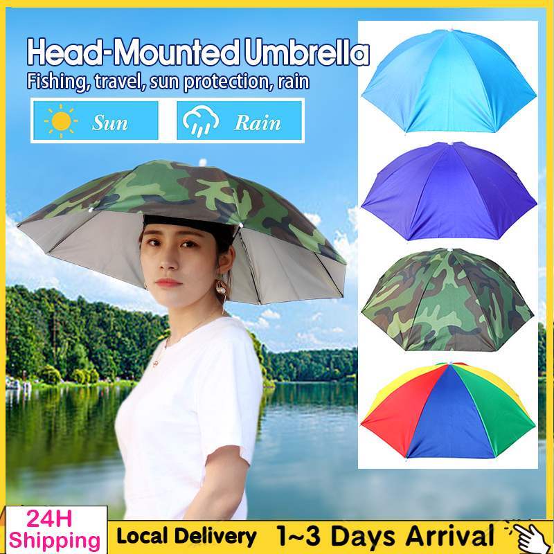 ☔Foldable Head Umbrella Cap Shade Hat Men Women Outdoor Anti Rain ...