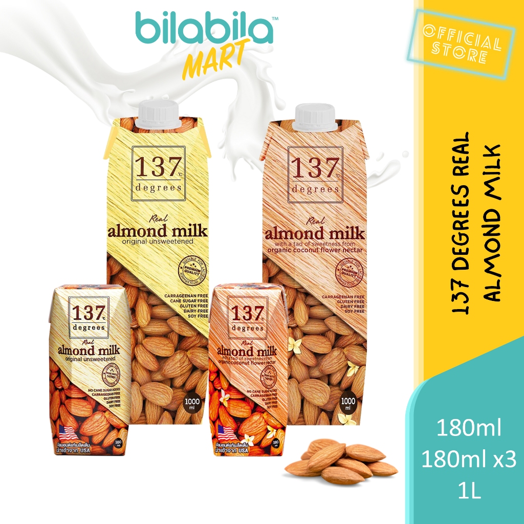 137 Degrees Almond Milk (Original, Unsweetened) 180ml 1L Susu Badam 杏仁奶 | Shopee Malaysia