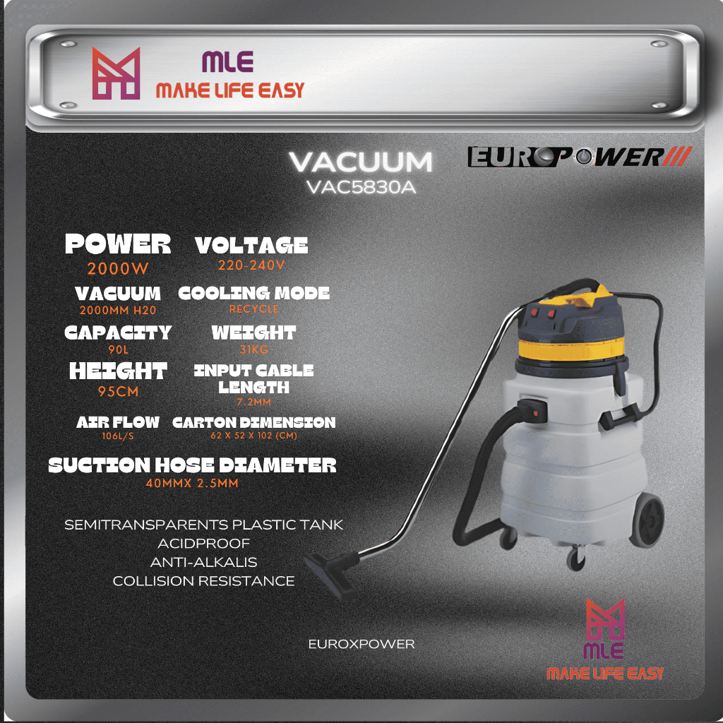 EUROX / EUROPOWER VAC5830A 90L Wet & Dry Vacuum Cleaner | Shopee Malaysia