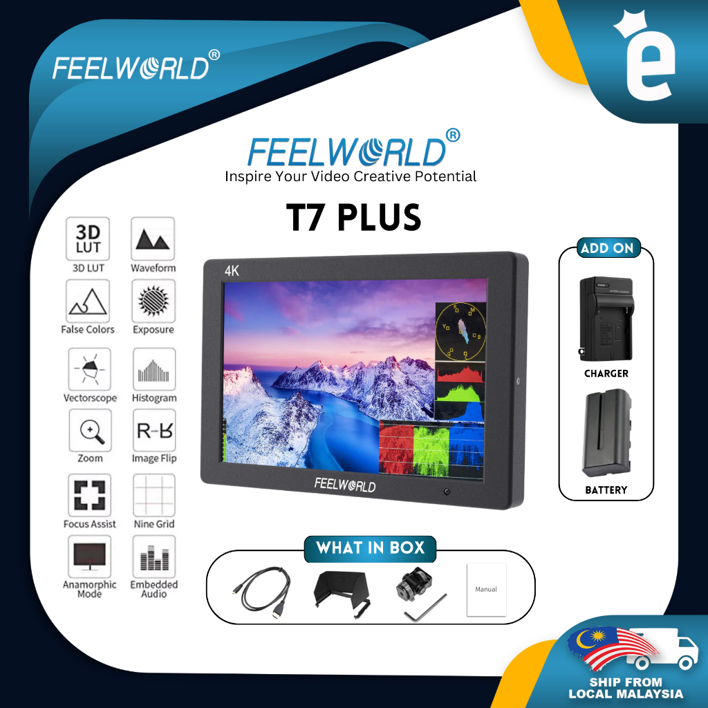 FEELWORLD T7 PLUS 7 Inch 3D LUT DSLR Camera Field Monitor with Waveform ...