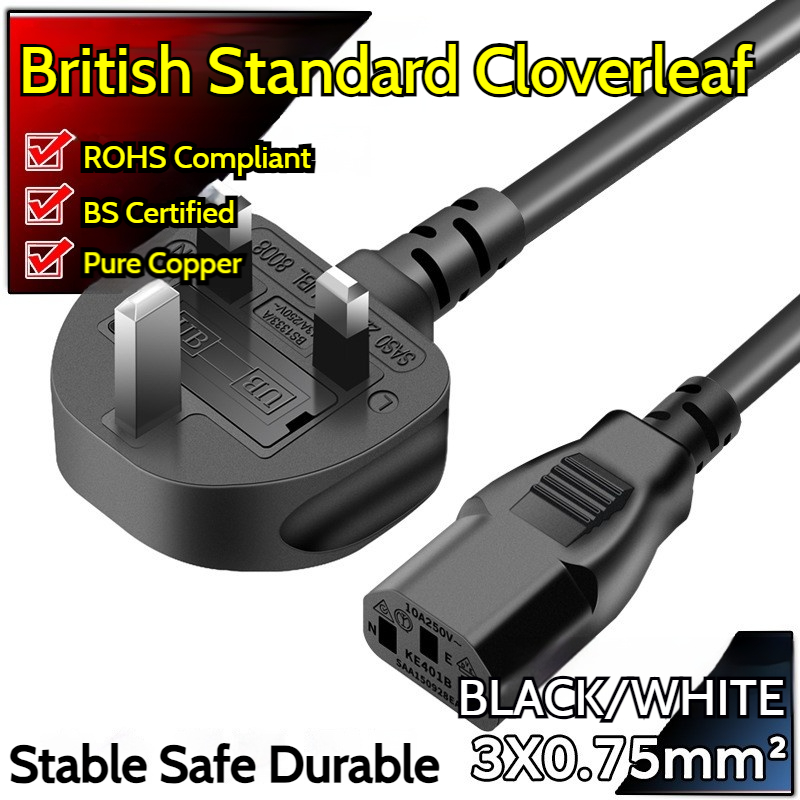 3-Pin British Standard Approved UK Plug PC Laptop Computer Monitor AC ...