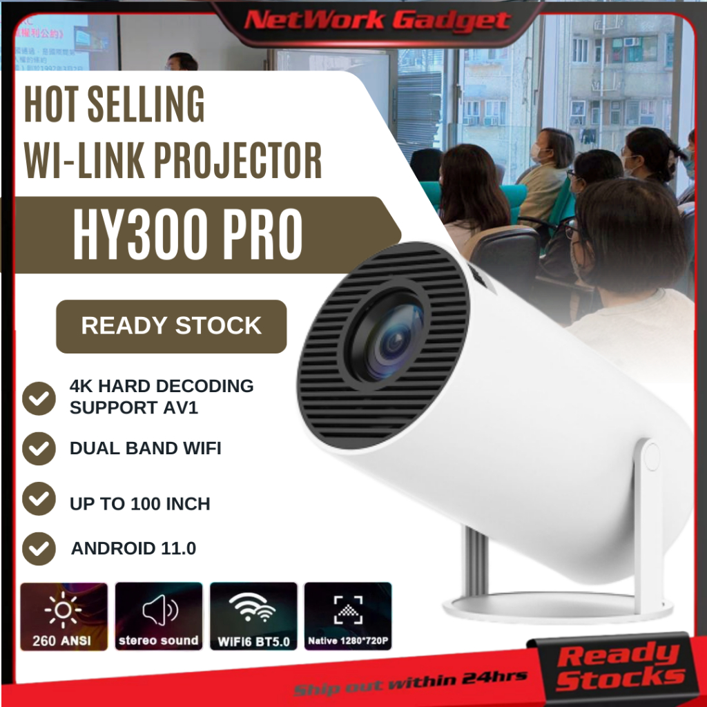 HY300 Pro Projector 4K Android 11.0 LCD 4K Projector 1080P Double WIFI ...