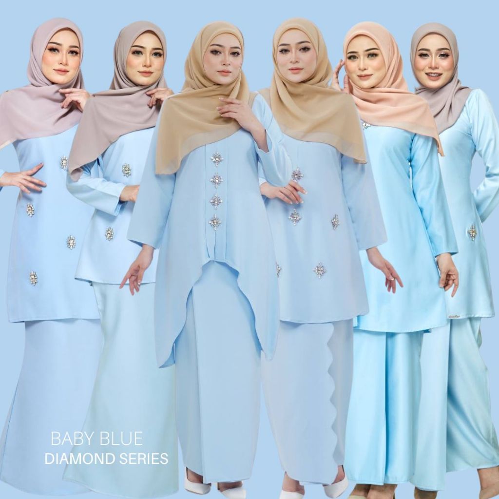 [baby blue] plain basic diamond series kurung moden riau scallop/kebaya ...