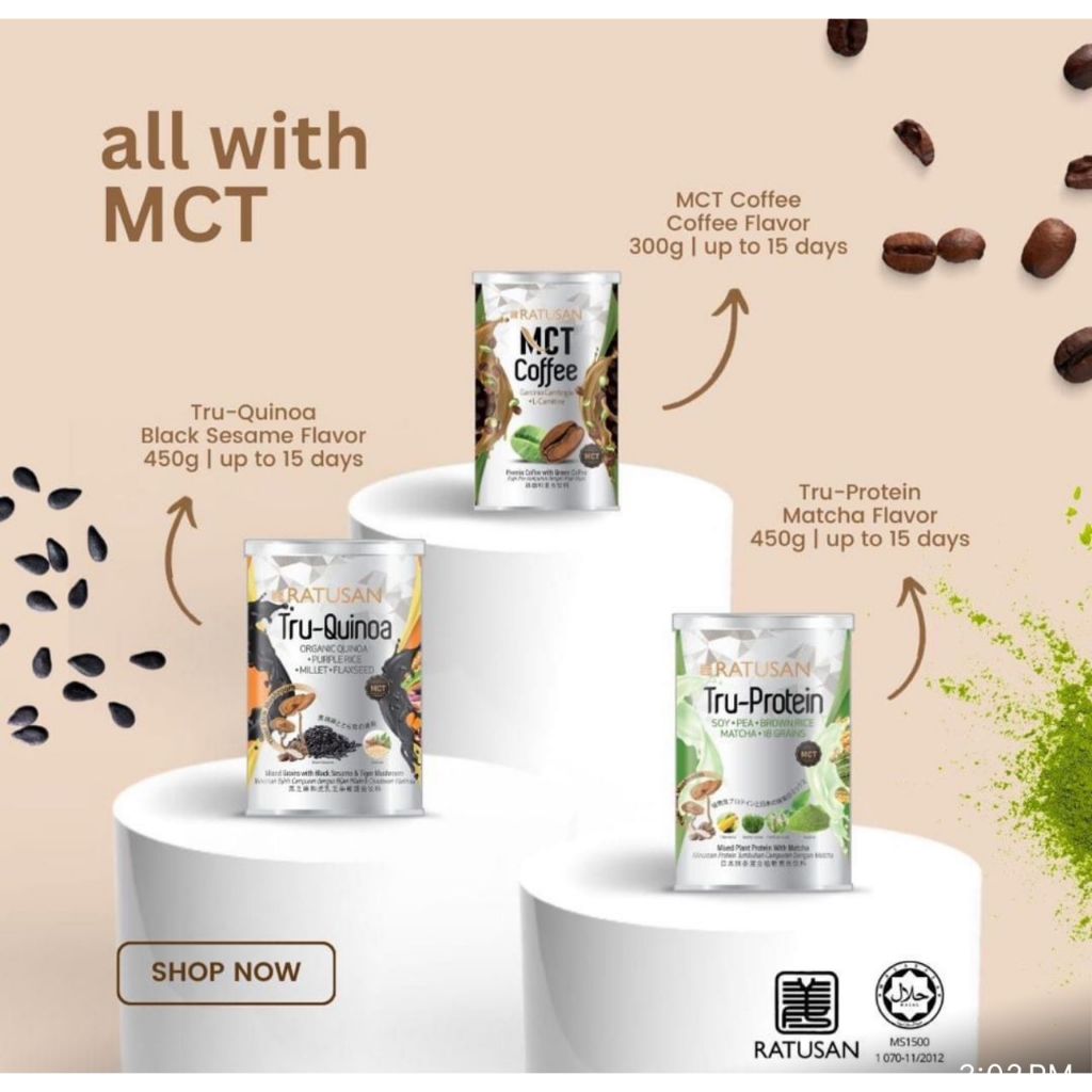 RATUSAN MCT COFFEE / TRU-PROTEIN / TRU-QUINOA/ TRU-BALANCE POWDER BEVERAGE FOR WEIGHT & SUGAR ...