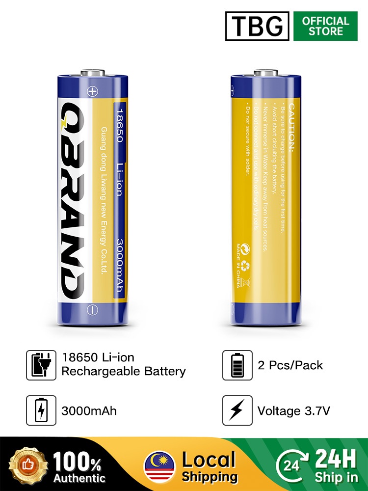 Qbrand 18650 3.7V Li-ion Button-Top Lithium Rechargeable Battery ...