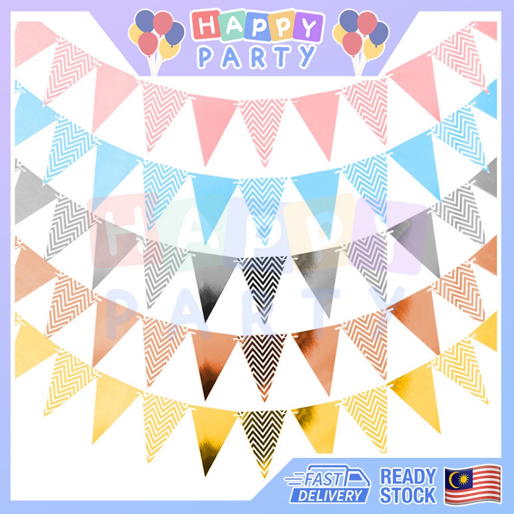 🎈READY STOCK🎈Party Flag Colorful Triangle Flags Birthday Party ...