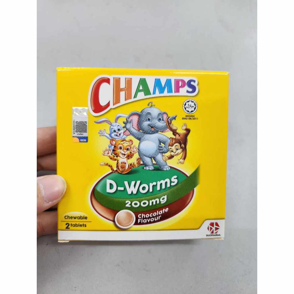 UBAT CACING CHAMPS D-WORMS 200MG CHOCOLATE FLAVOUR 2 TABLETS | Shopee ...