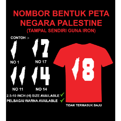 CUSTOM NOMBOR BENTUK PETA NEGARA PALESTINE NOMBOR DI BAJU | Shopee Malaysia