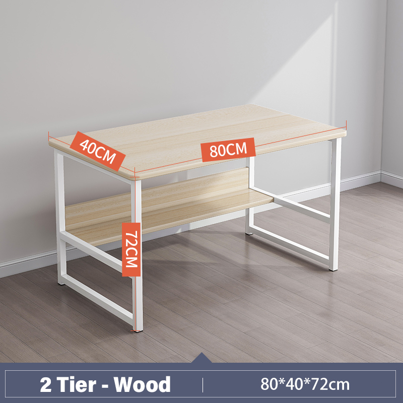 🔥Double Layer Study Table With Bookshelf Meja belajar White Office ...