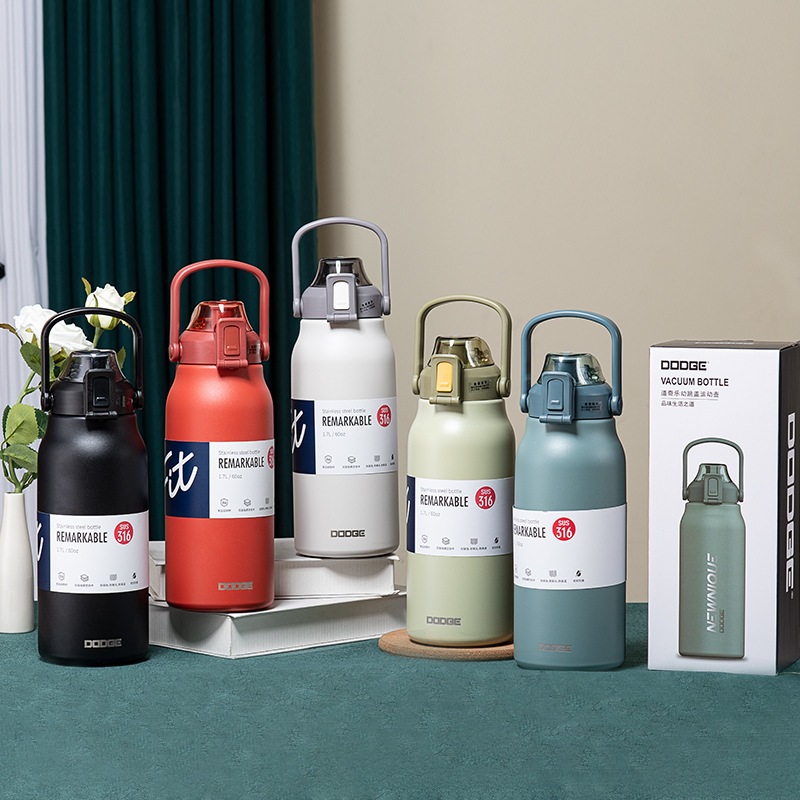 1.3L / 1.7L Dodge SUS316 Flask Thermos Water Bottle With Straw Sport ...