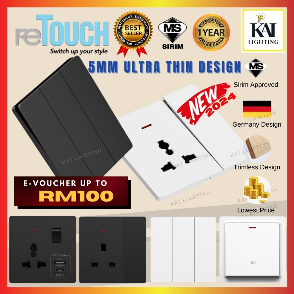 🔥NEW 2024🔥RETOUCH THIN5 Ultra Thin Socket and Slim Modern Switch Design ...
