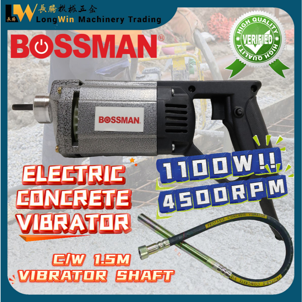 BOSSMAN BCR-1100 Electric Concrete Vibrator c/w 1.5M Shaft 35MM 1100W ...