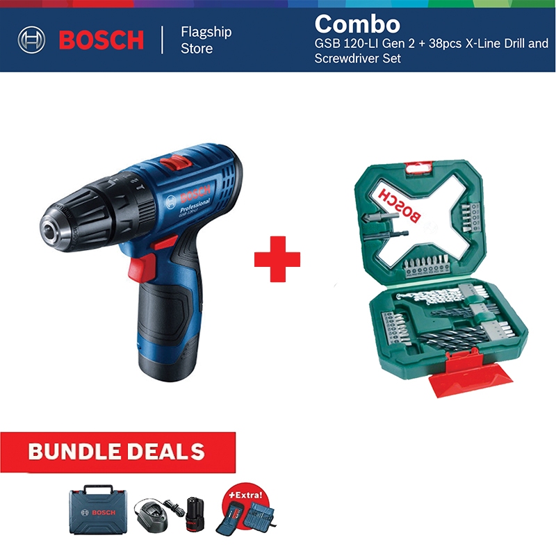 BOSCH [COMBO] GSB 120-LI Gen2 Impact Drill - 06019G81L1 + BOSCH 38pcs X ...