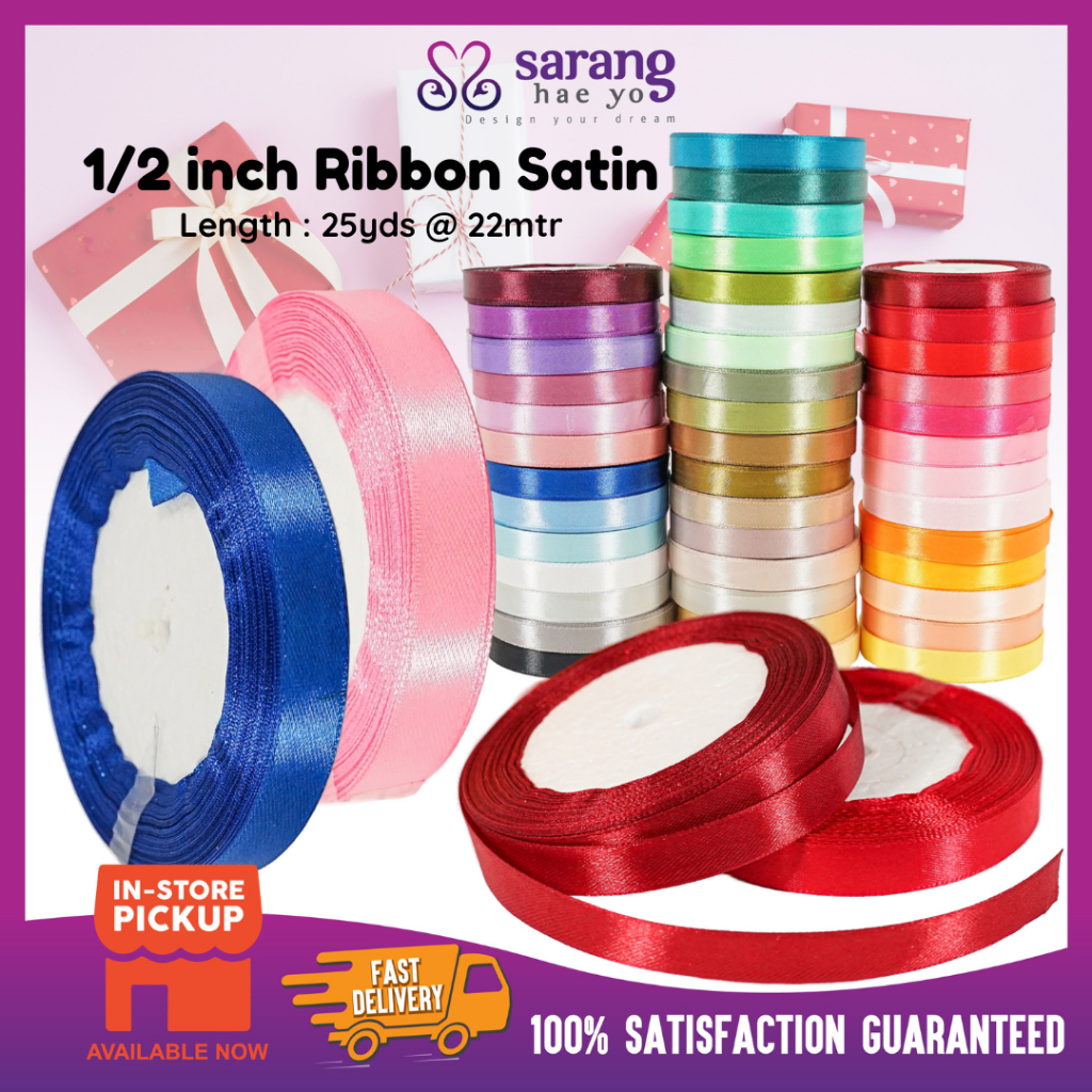 12mm 13Yds & 25Yds / 0.5 Inch Satin Ribbon Reben Hadiah Ribbon Gift ...