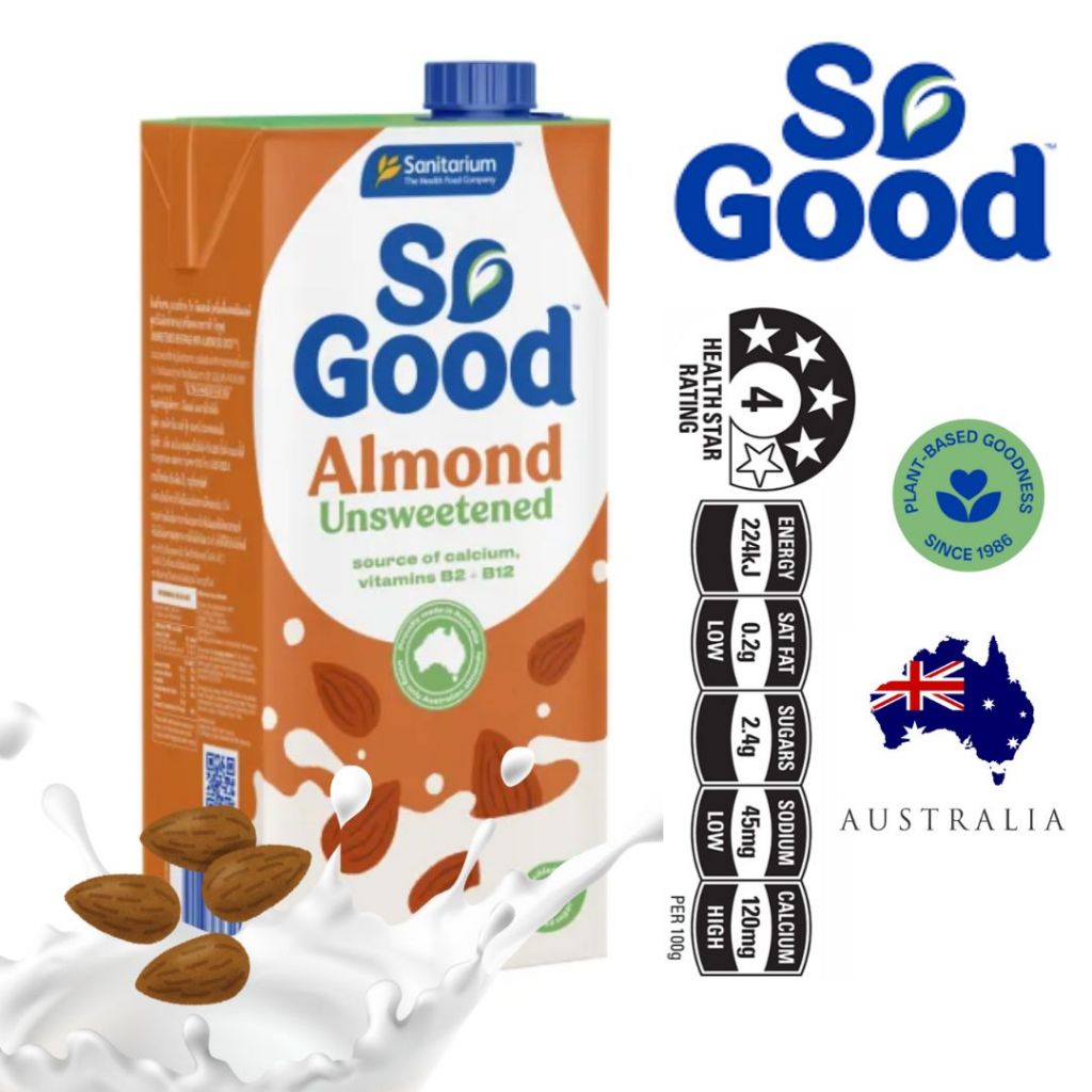 SO GOOD Almond Milk / UNSWEETENED /1L / Product AUSTRIALIA / HEALTHY ...