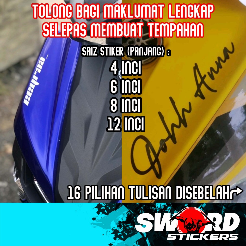 STIKER NAMA UNTUK MOTOR / CUSTOM STICKER VINYL - untuk Motosikal ...