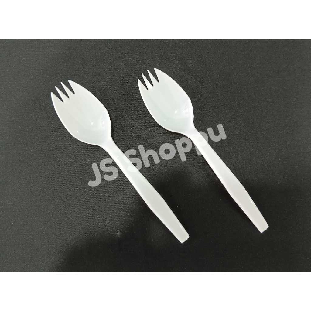 5" Spork Fork (100pcs±) White / Disposable Plastic Cutlery / PS Spork ...
