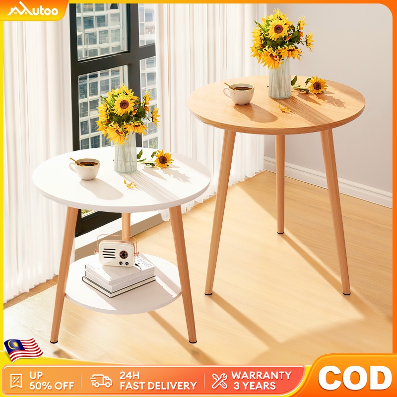 🌻Meja Kopi Coffee Table Round Corner Tea Table Wooden Sofa Side Bedside ...