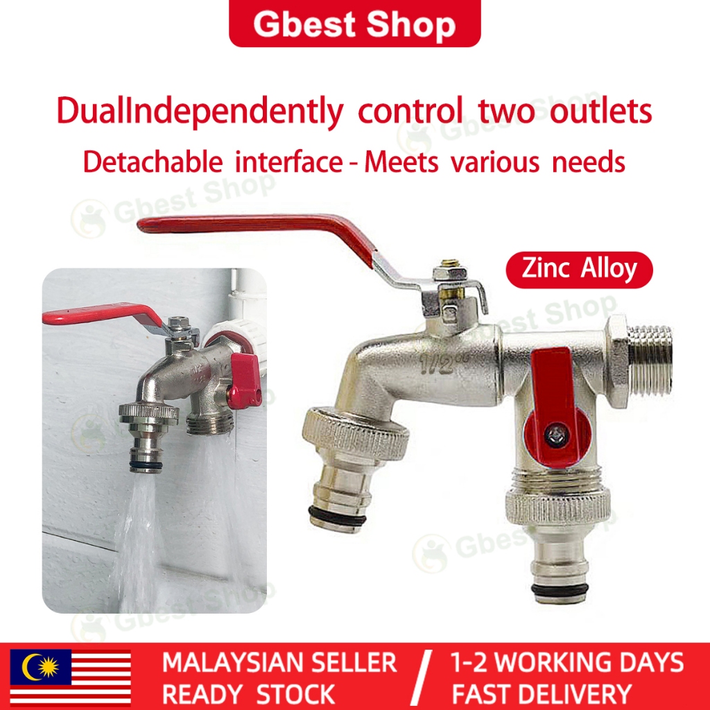 Two Way Faucet Double water outlet faucet Tap One in two out garden ...