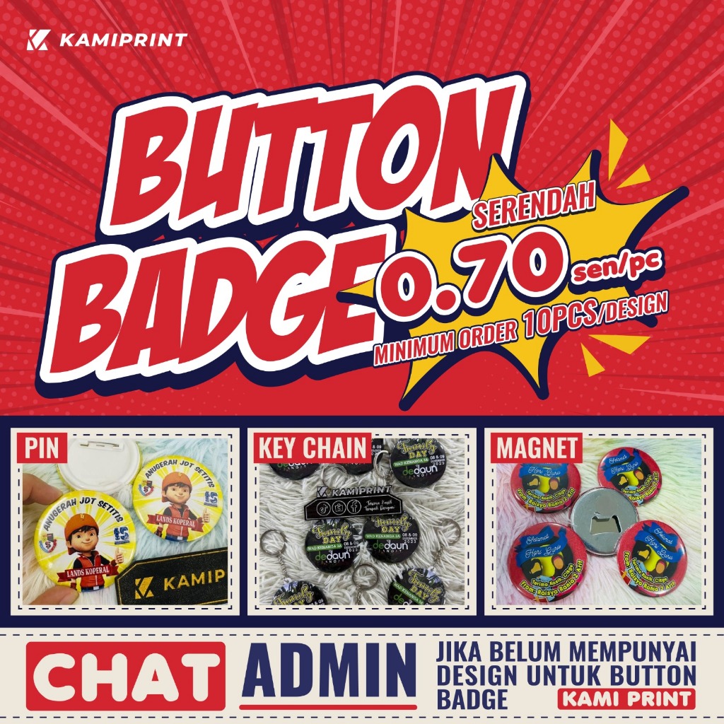 [ 58mm ] PRINTED BUTTON BADGE 58MM | CUSTOM BUTTON BADGE | Shopee Malaysia