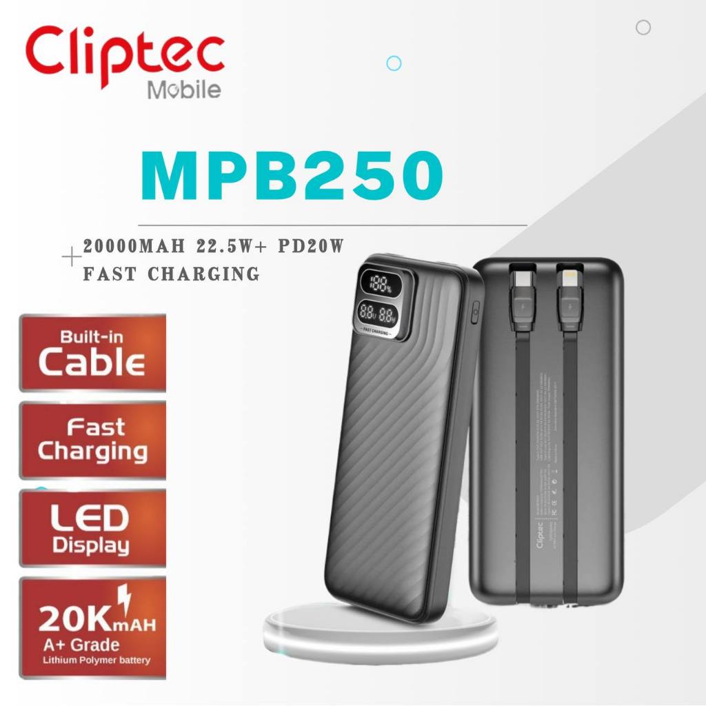 Cliptec MPB250 20000mAh 22.5W+PD20W Fast Charging Power bank with built ...
