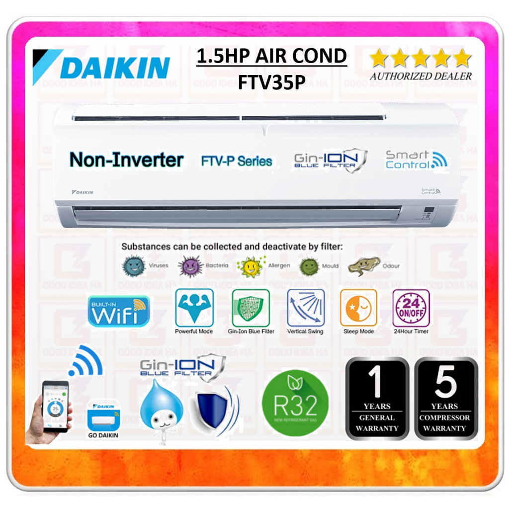 DAIKIN FTV-P (1.5HP) Standard R32 Non Inverter Air Conditioner FTV35PB ...