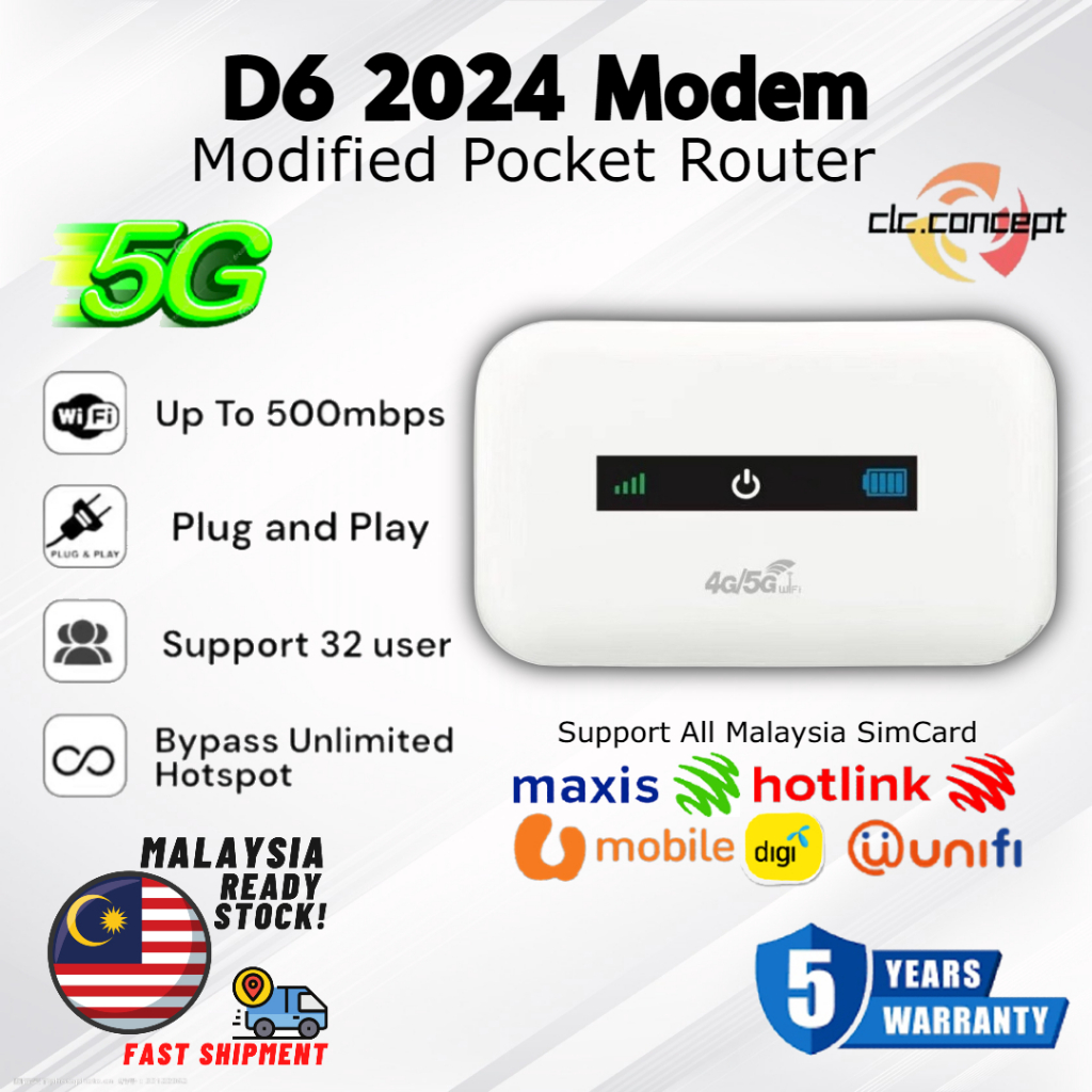 4G LTE D6 Pocket WiFi Router | Portable MIFI Modem with Unlimited Data ...