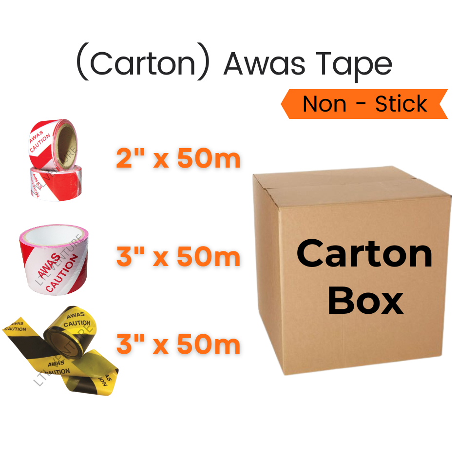 (CARTON BOX) ⚠️Awas Caution Tape⚠️2/3Inch/48/50mmx50Meters ...
