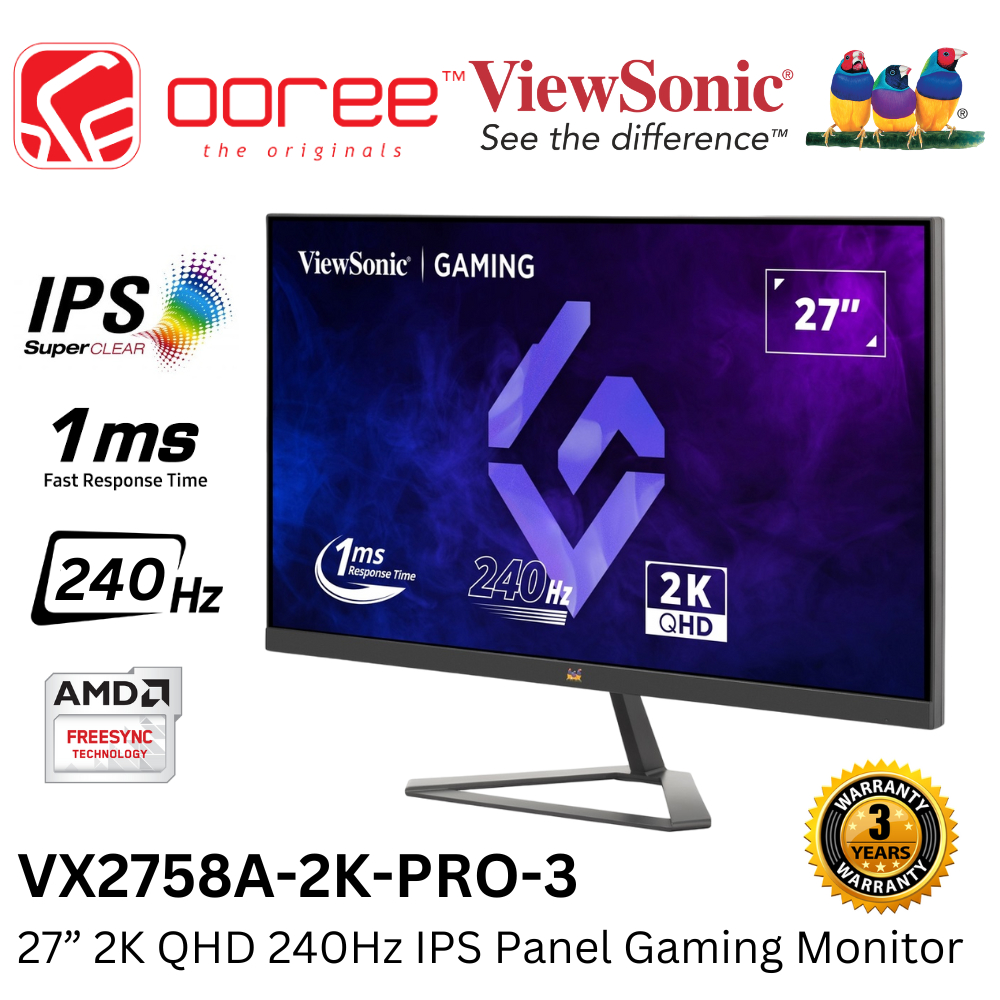 VIEWSONIC 27" VX2758A-2K-PRO-3 LED 2K QHD @240HZ SUPERCLEAR IPS PANEL GAMING LCD MONITOR (1MS ...