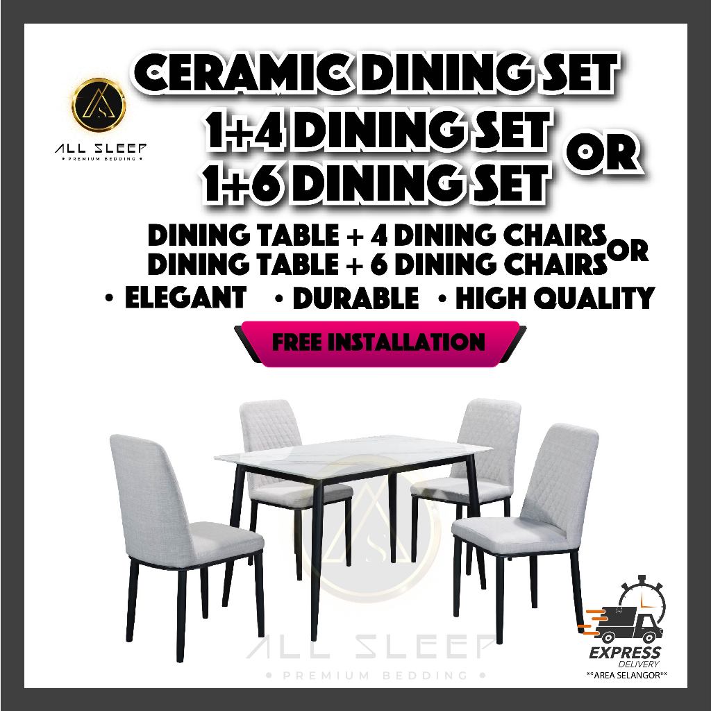 FREE INSTALL Set Meja Makan 6 Kerusi Meja Batu Sintered Stone Dining ...