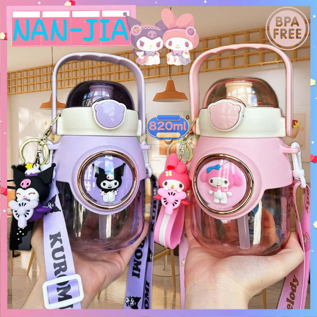 Sanrio 820ml Kawaii Melody Kuromi Cartoon Tritan Straw Cup with Strap Water Bottle Transparent ...