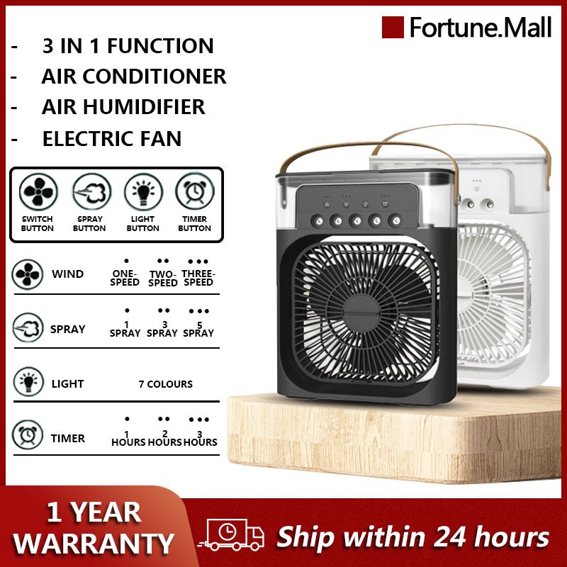 Air Conditioner Cooling Fan With 5 Sprays 7 Color Light Portable Fan ...