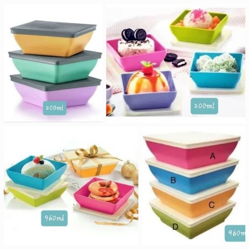 Tupperware Zen Square Small 200ml / Zen Medium 960ml ( 1 pc) | Shopee ...