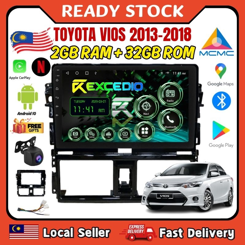 (Free Reverse Camera)1 Set Toyota Vios 2013-2018 Android Player QLED ...