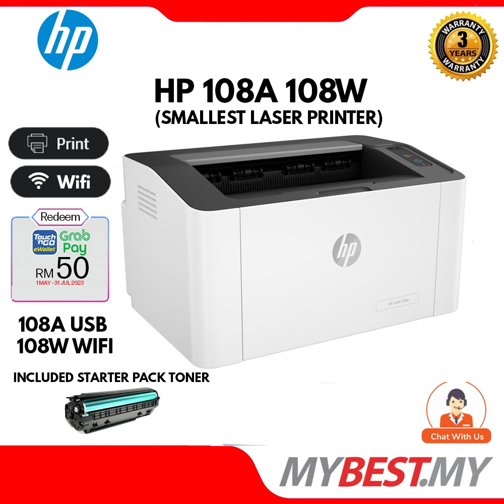 HP Laser Printer 108W [Wireless] / 108A [Wired] Mono LaserJet Printer | Shopee Malaysia