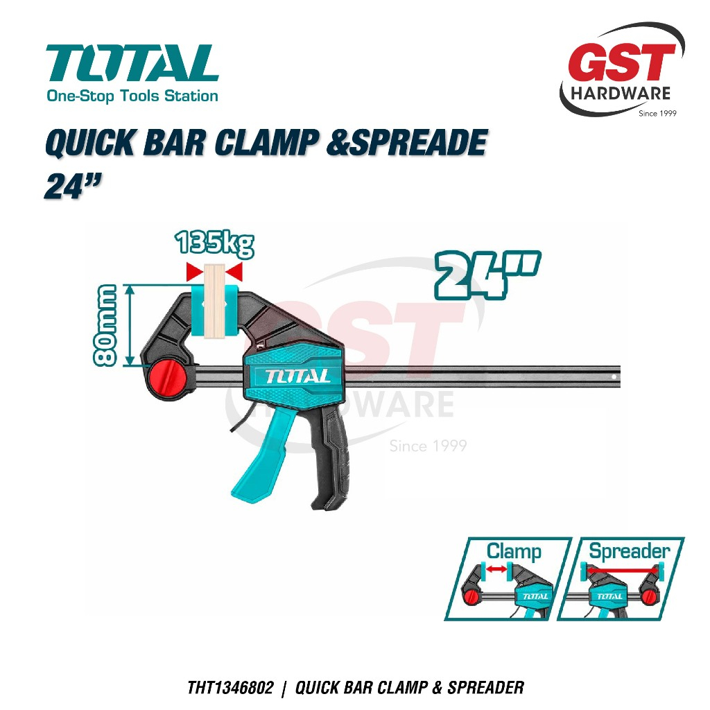 TOTAL Clamp 24" THT1346802 Quick Bar Clamp Wood Clamp F Clamp Ragum ...