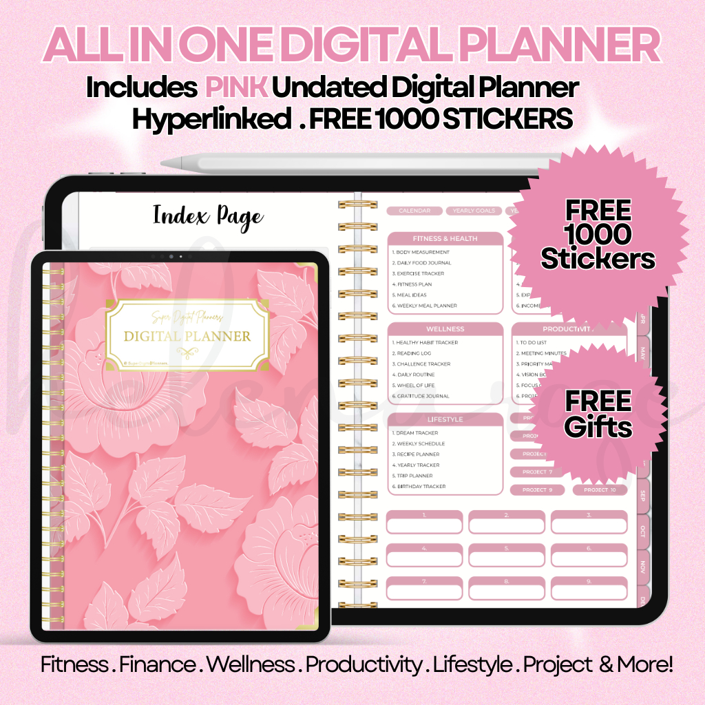 Pink Undated Planner, Digital Planner, Daily Planner, Weekly Planner ...