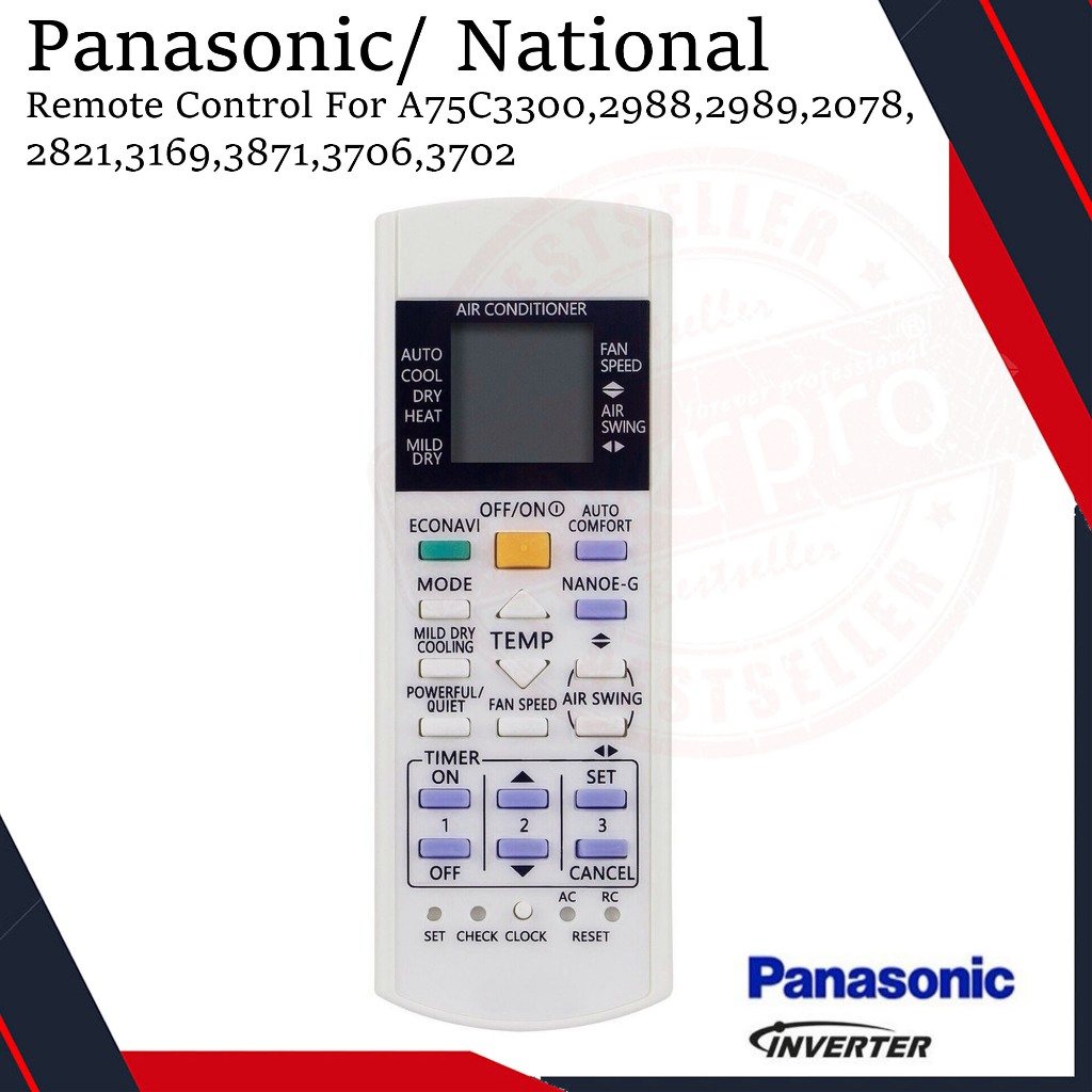 PANASONIC/ NATIONAL Air Conditioner Remote Control A75C3300,2988,2989 ...