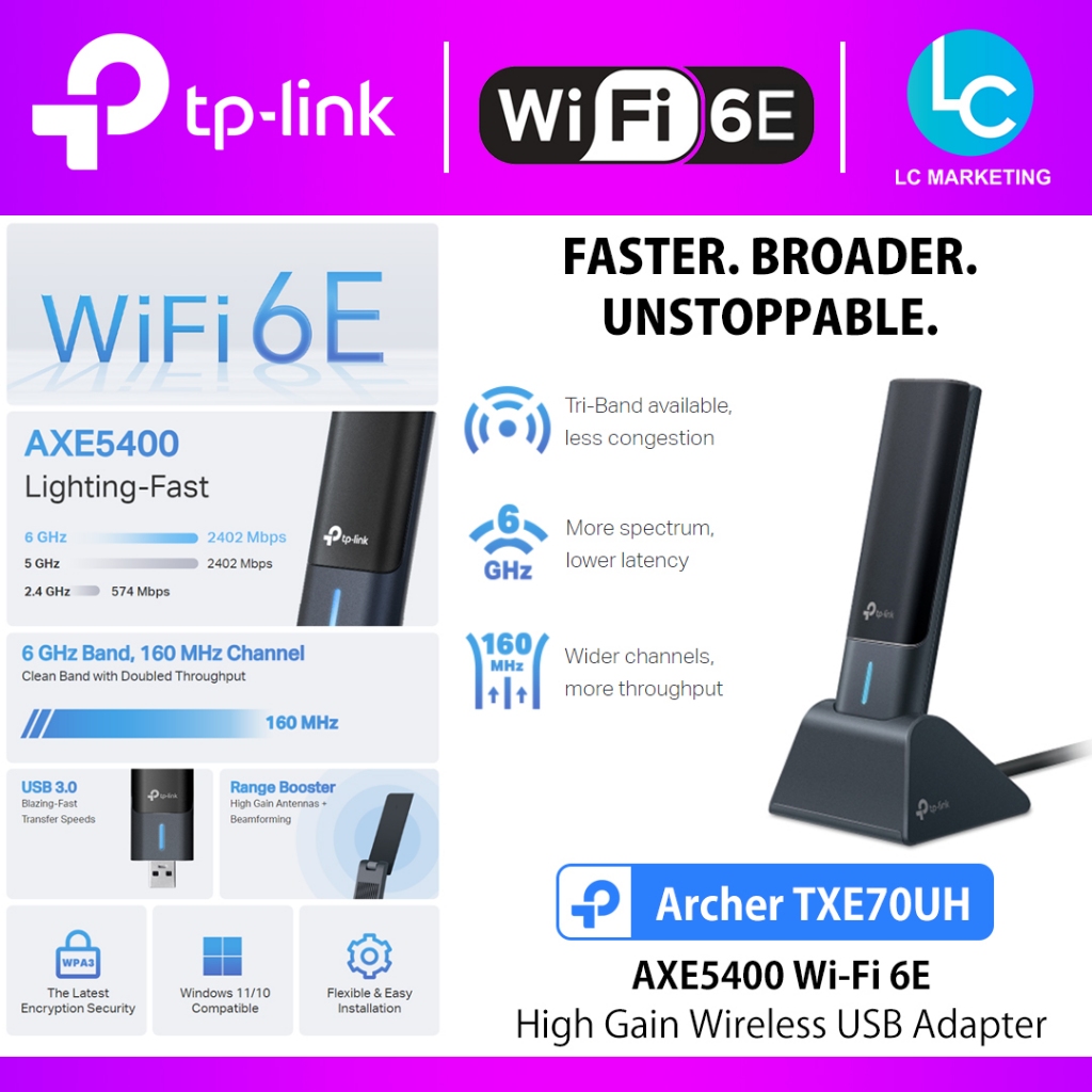 TP-Link Archer TXE70UH AXE5400 WiFi 6E High Gain Wireless Tri-Band USB 3.0 Adapter | Shopee Malaysia